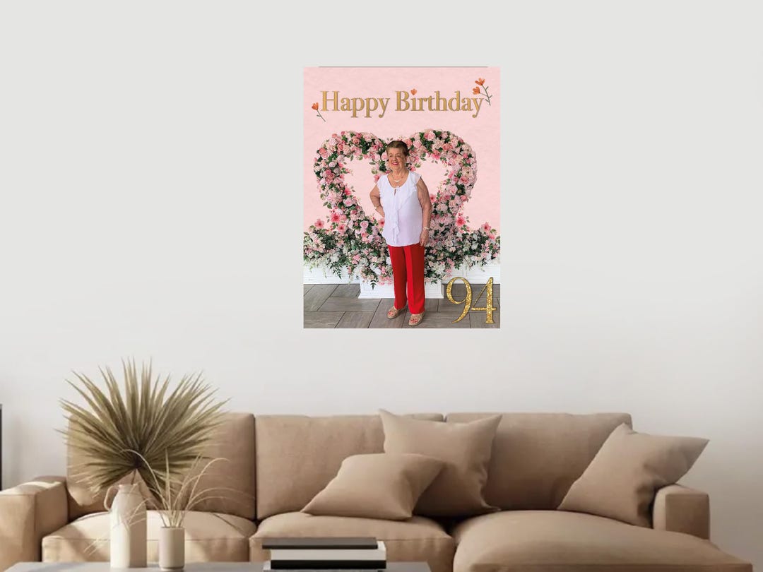 Custom Birthday Wall Art – Personalized Photo With Floral Backdrop and ...