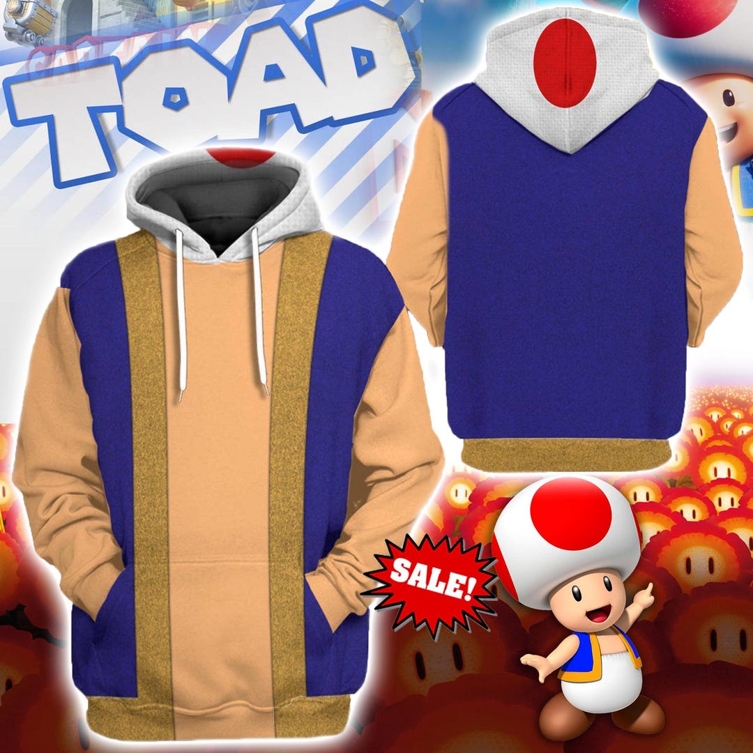 Toad Mario 3D Print Hoodie, Mario Toad Costume Shirt, Super Mario Bros ...