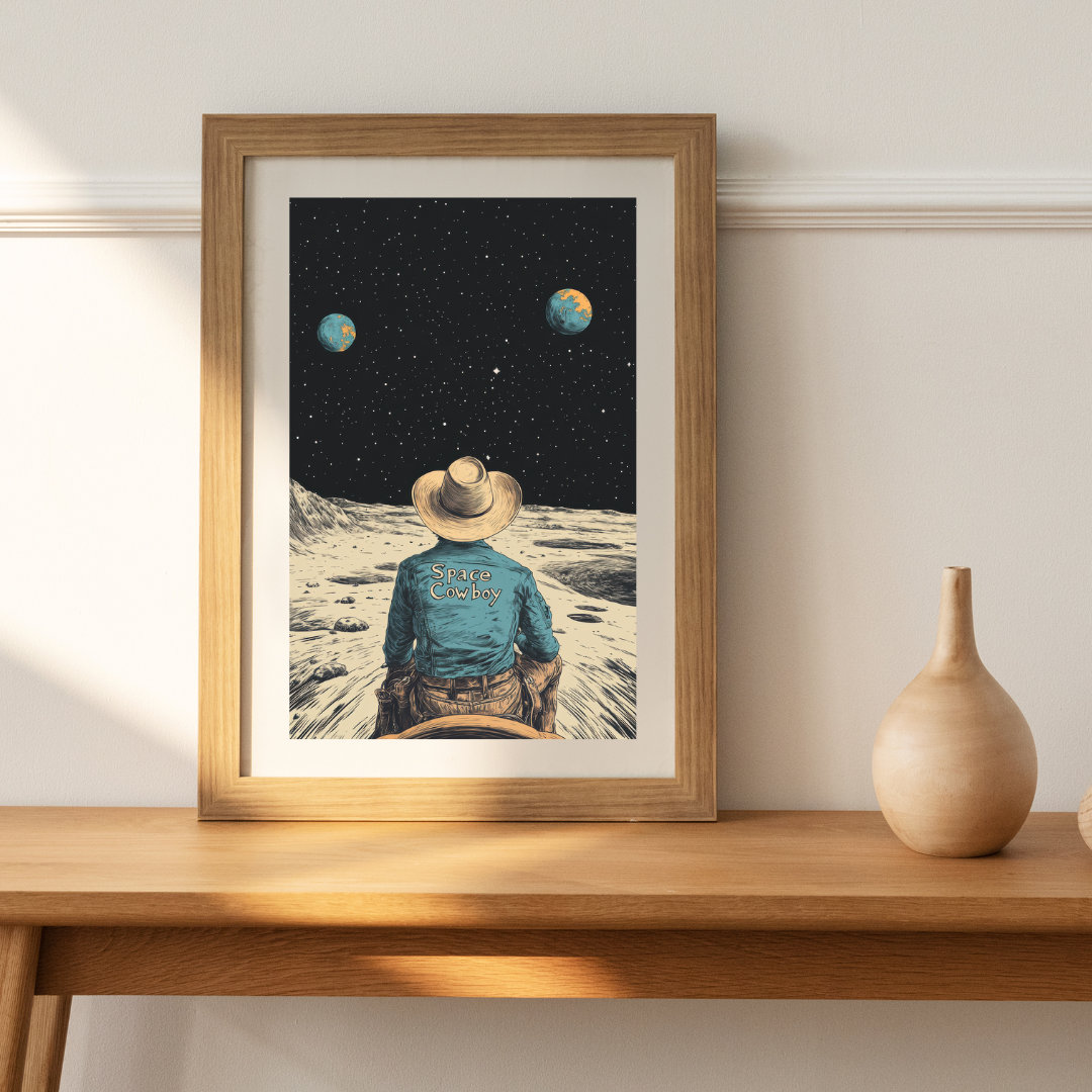 SPACE COWBOY Framed Western Poster, Western Sci-fi Decor, Retro ...