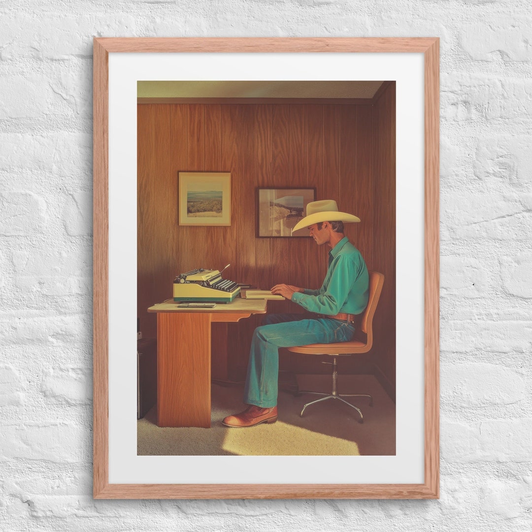 WESTERN WORDSLINGER Framed Print, Cowboy Writer Wall Art, Retro 1980s ...
