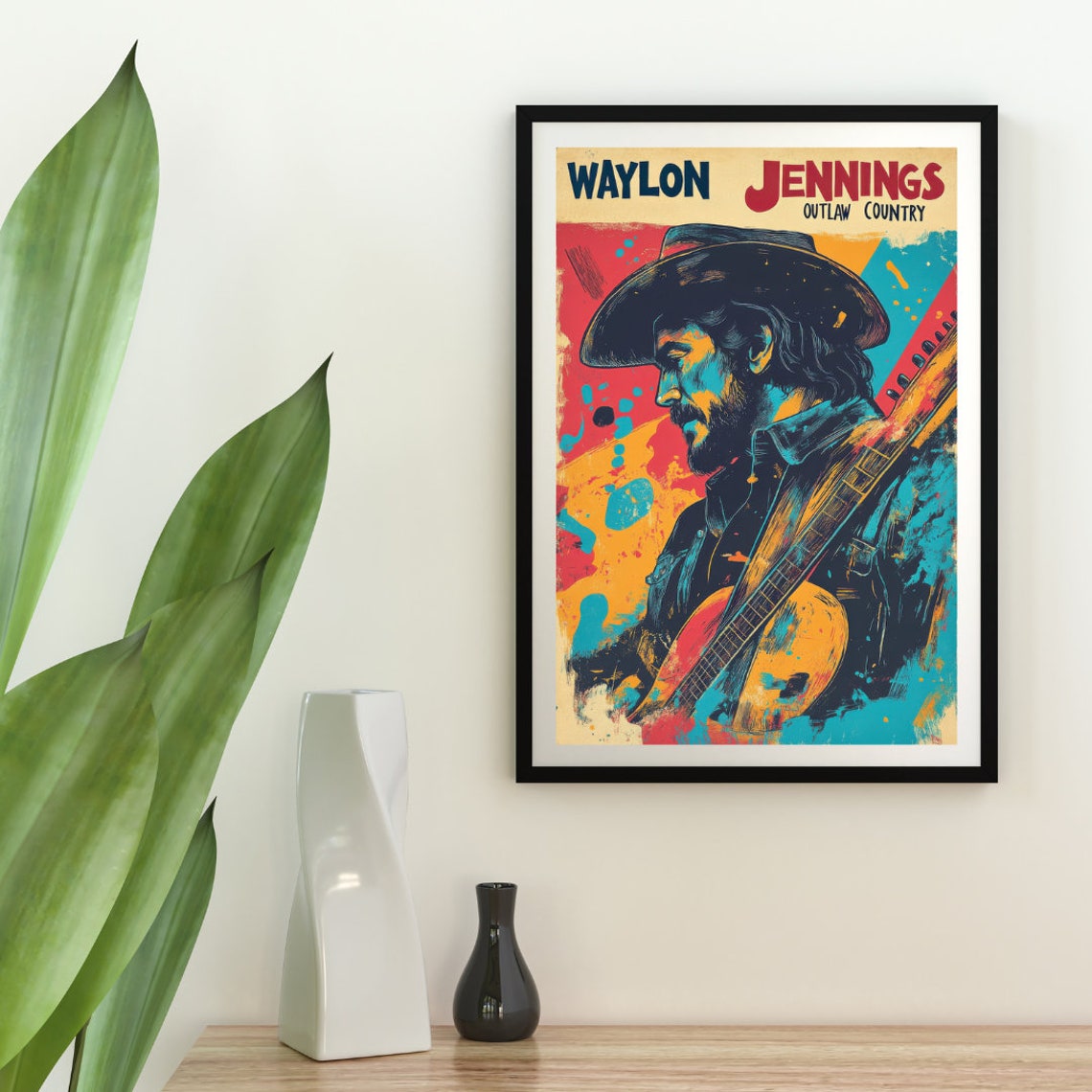 WAYLON JENNINGS Framed Concert Poster, Vintage Outlaw Country Art Print ...