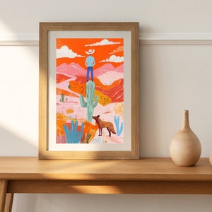 CACTUS COWBOY Framed Western Poster, Desert Cowboy Art, Cactus Scene ...