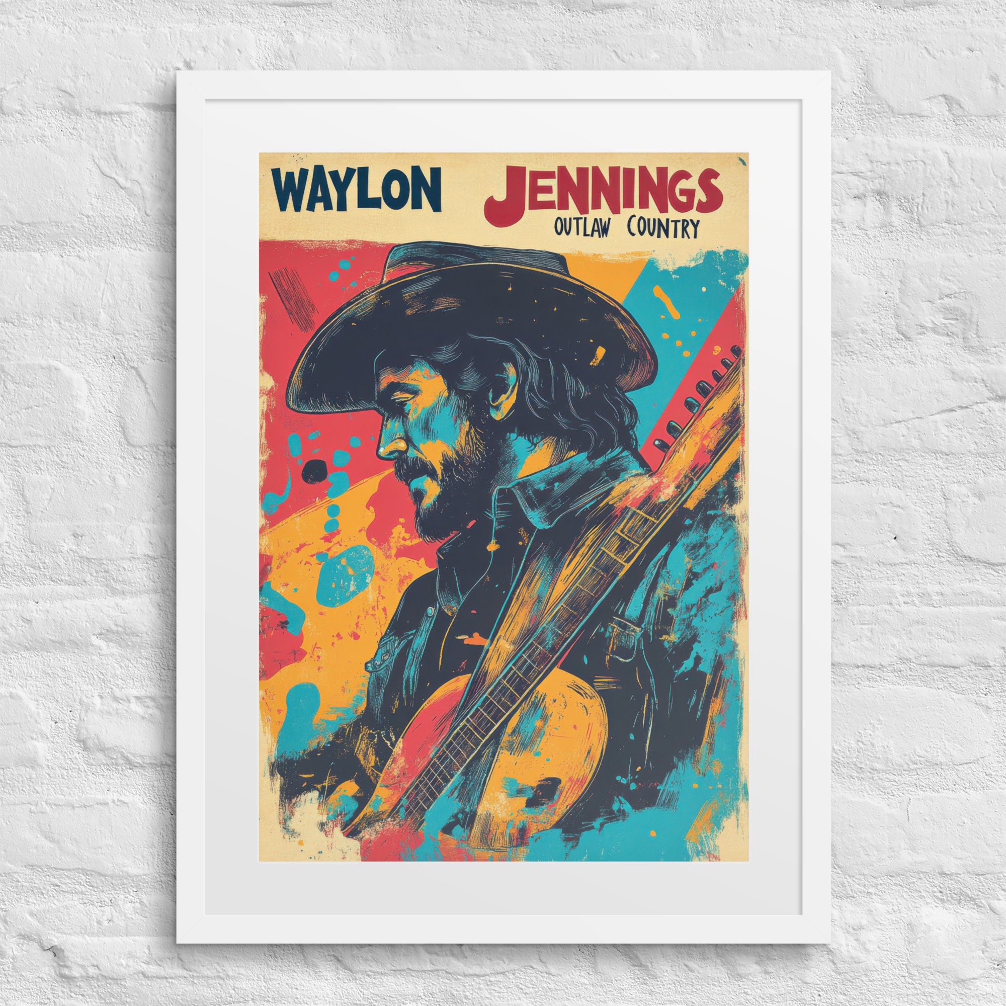 WAYLON JENNINGS Framed Concert Poster, Vintage Outlaw Country Art Print ...