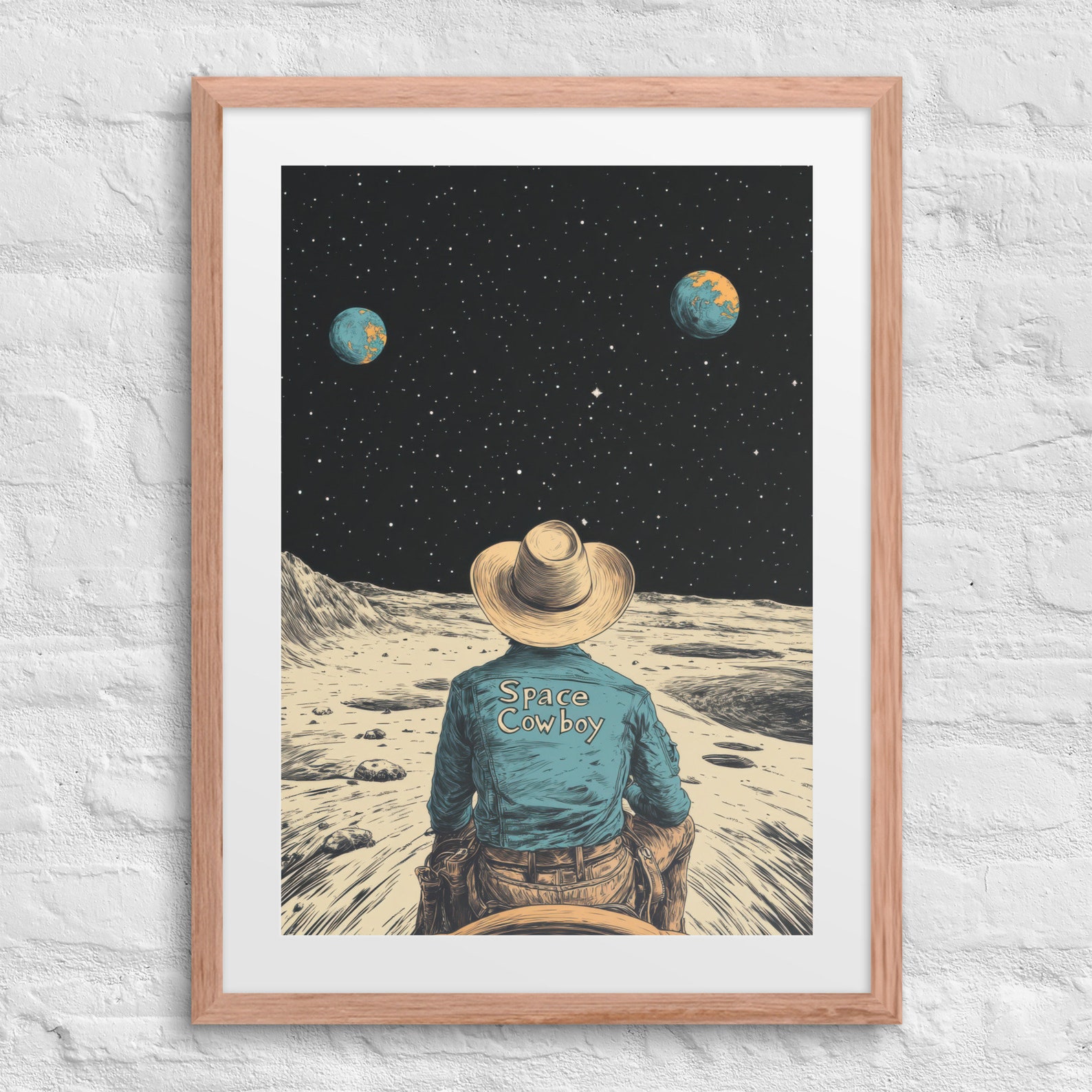 SPACE COWBOY Framed Western Poster, Western Sci-fi Decor, Retro ...
