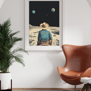 SPACE COWBOY Framed Western Poster, Western Sci-fi Decor, Retro ...
