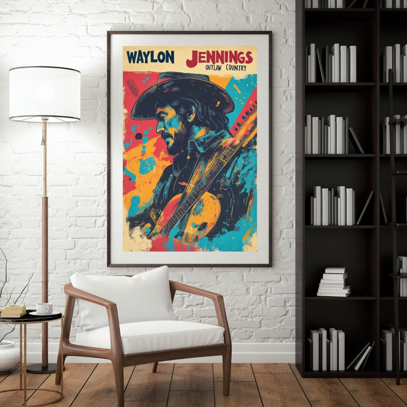 WAYLON JENNINGS Framed Concert Poster, Vintage Outlaw Country Art Print ...