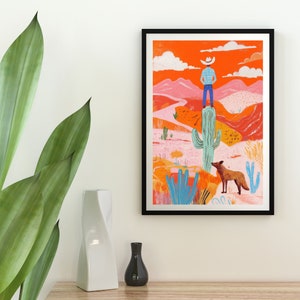 CACTUS COWBOY Framed Western Poster, Desert Cowboy Art, Cactus Scene ...