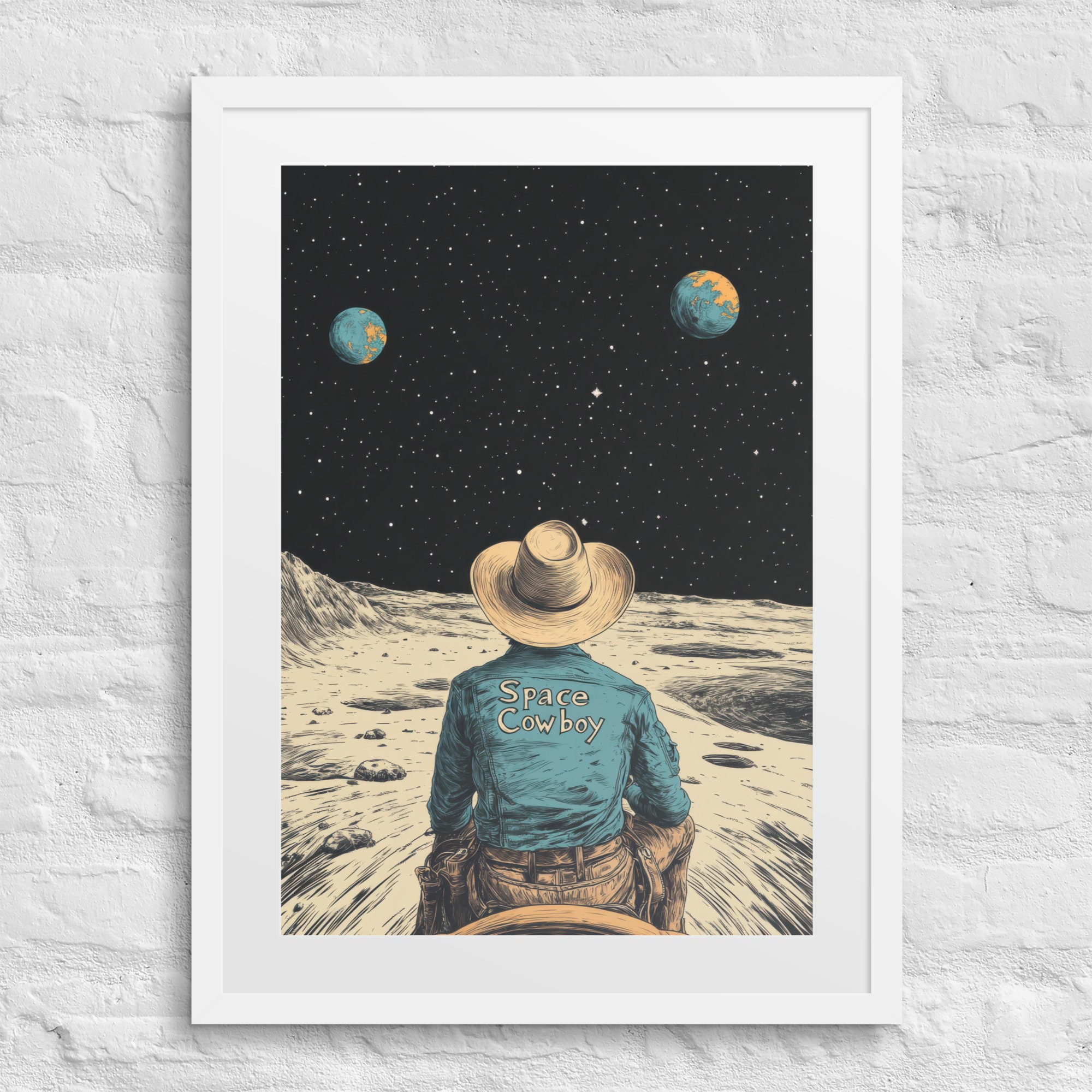 SPACE COWBOY Framed Western Poster, Western Sci-fi Decor, Retro ...