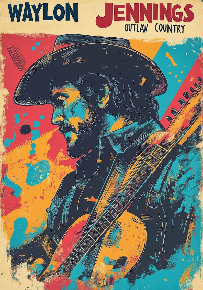 WAYLON JENNINGS Framed Concert Poster, Vintage Outlaw Country Art Print ...