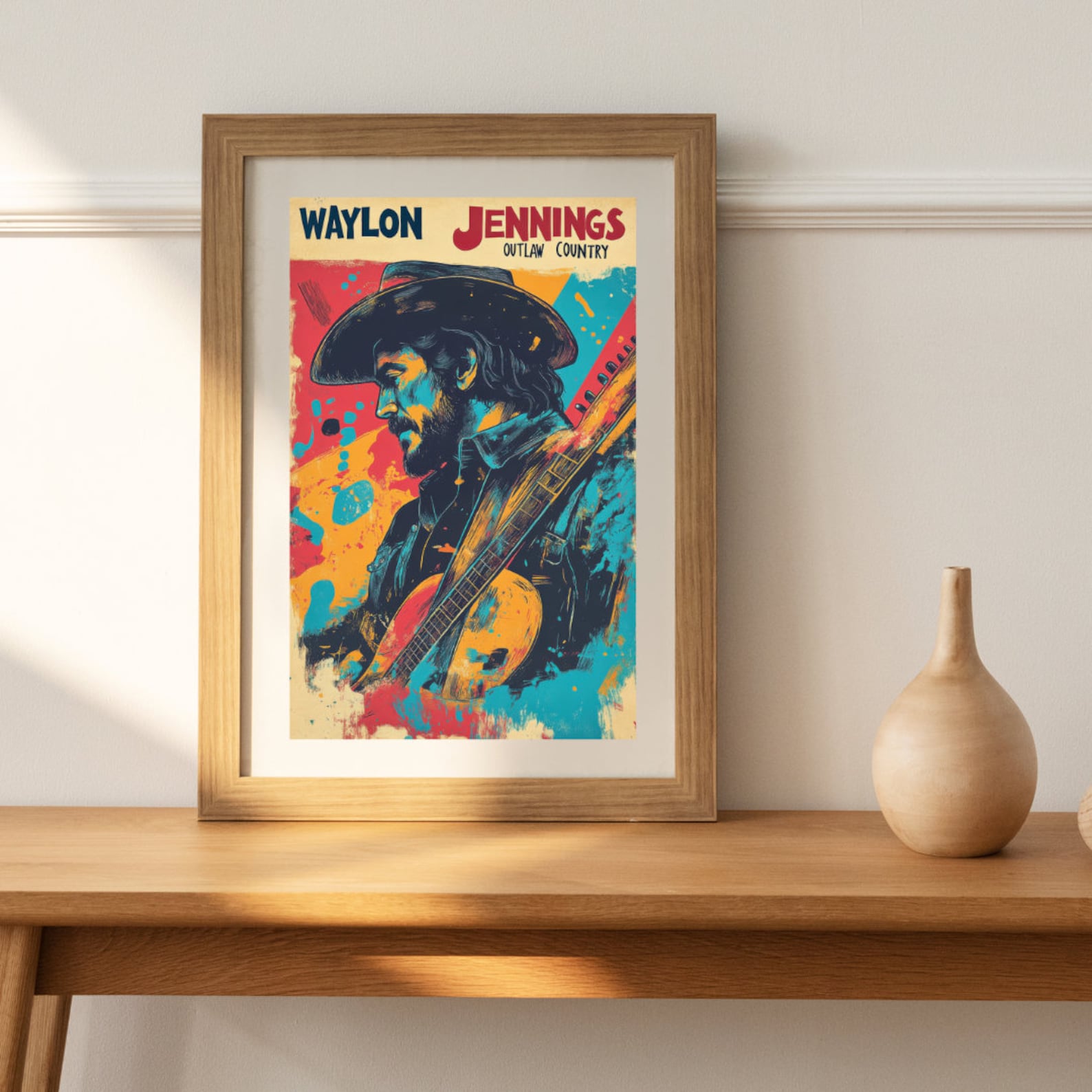 WAYLON JENNINGS Framed Concert Poster, Vintage Outlaw Country Art Print ...