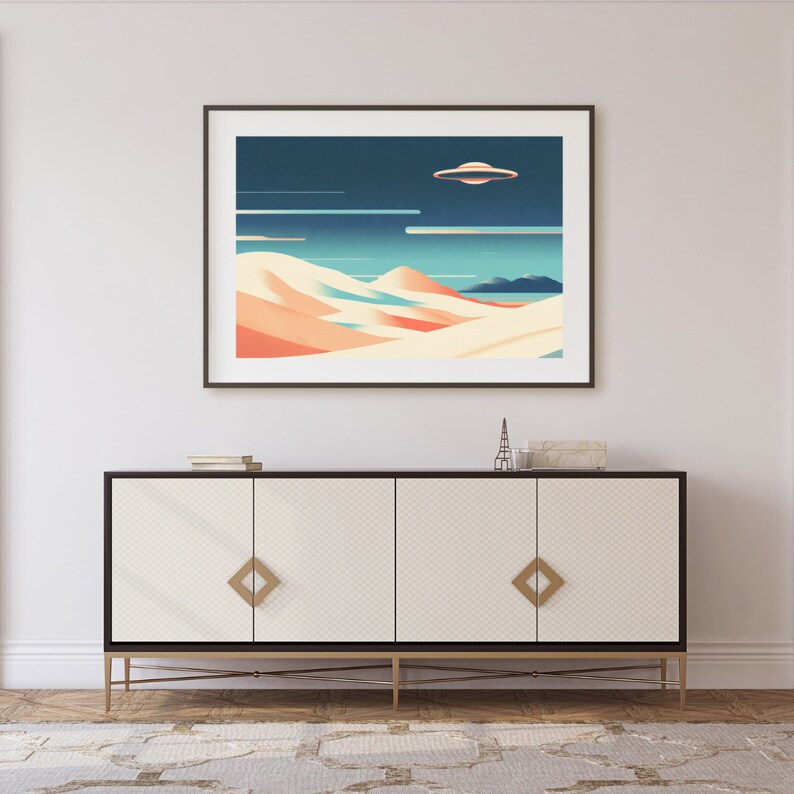 WHITE SANDS SAUCER Framed Ufo Poster, Sci-fi Art, Uap Wall Decor ...