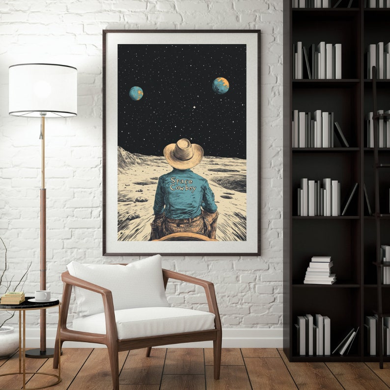 SPACE COWBOY Framed Western Poster, Western Sci-fi Decor, Retro ...
