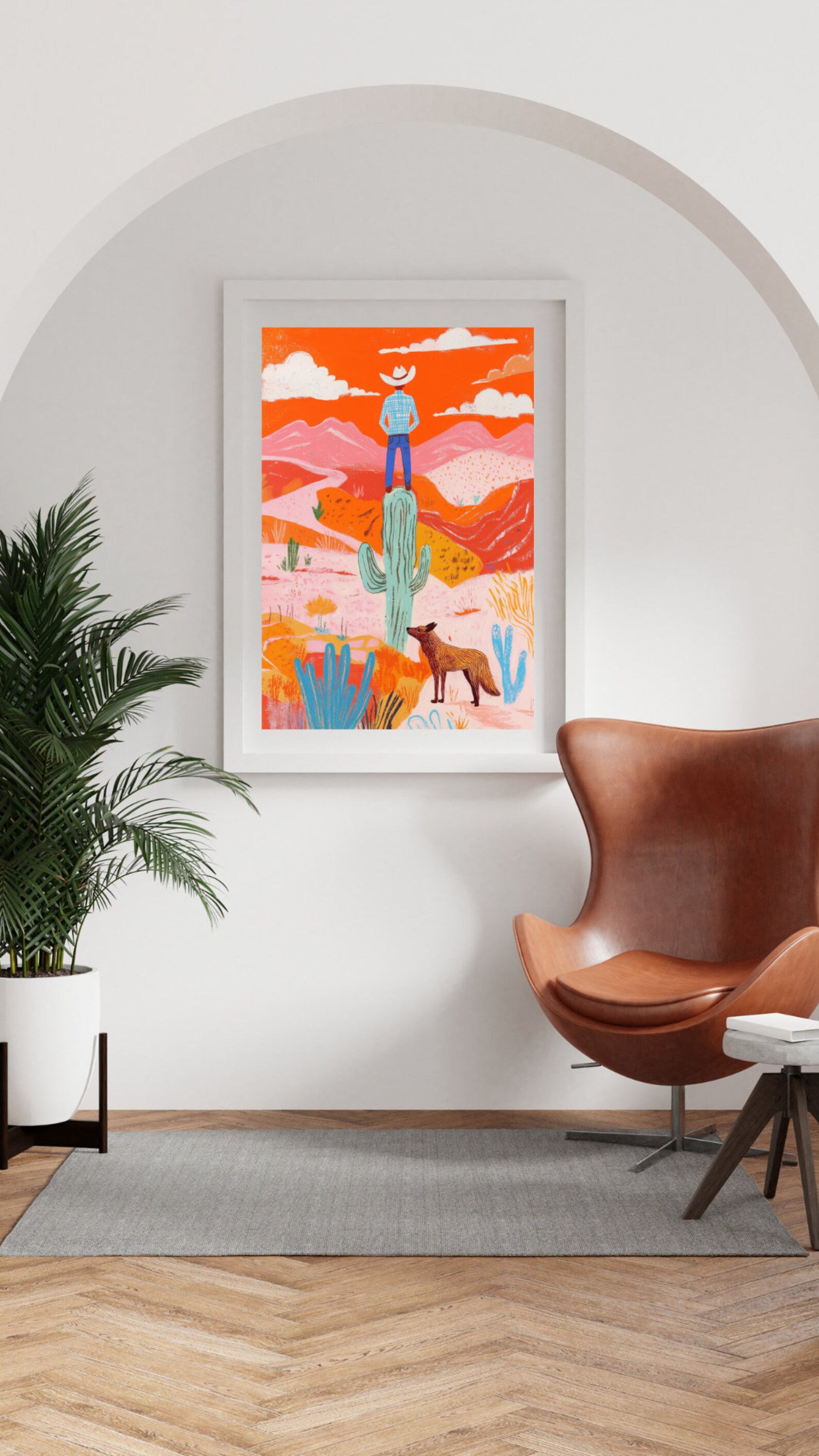 CACTUS COWBOY Framed Western Poster, Desert Cowboy Art, Cactus Scene ...