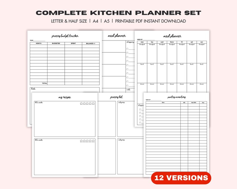 Complete Kitchen Planner Printable Planner Meal Planner Grocery Budget ...