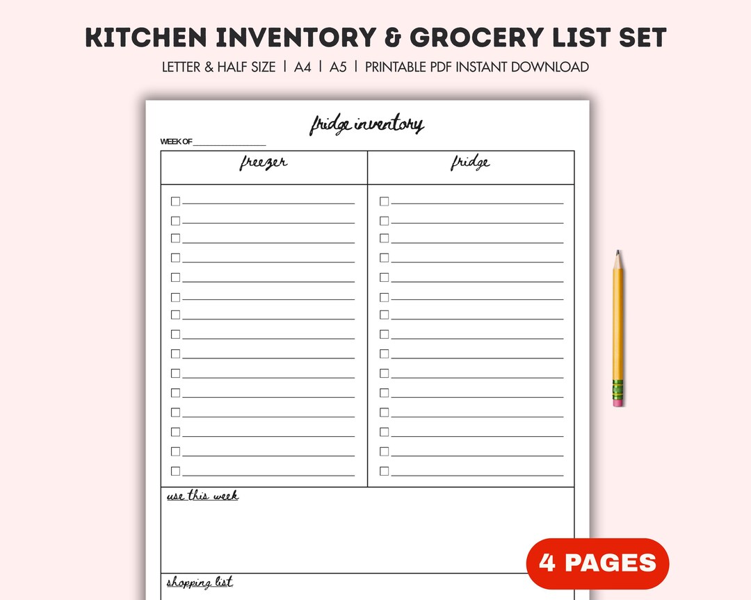 Kitchen Inventory & Grocery List Set Kitchen Fridge Inventory Tracker ...