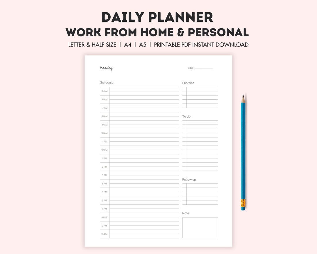 Daily Planner for Work From Home, Personal Time Management, Productive ...