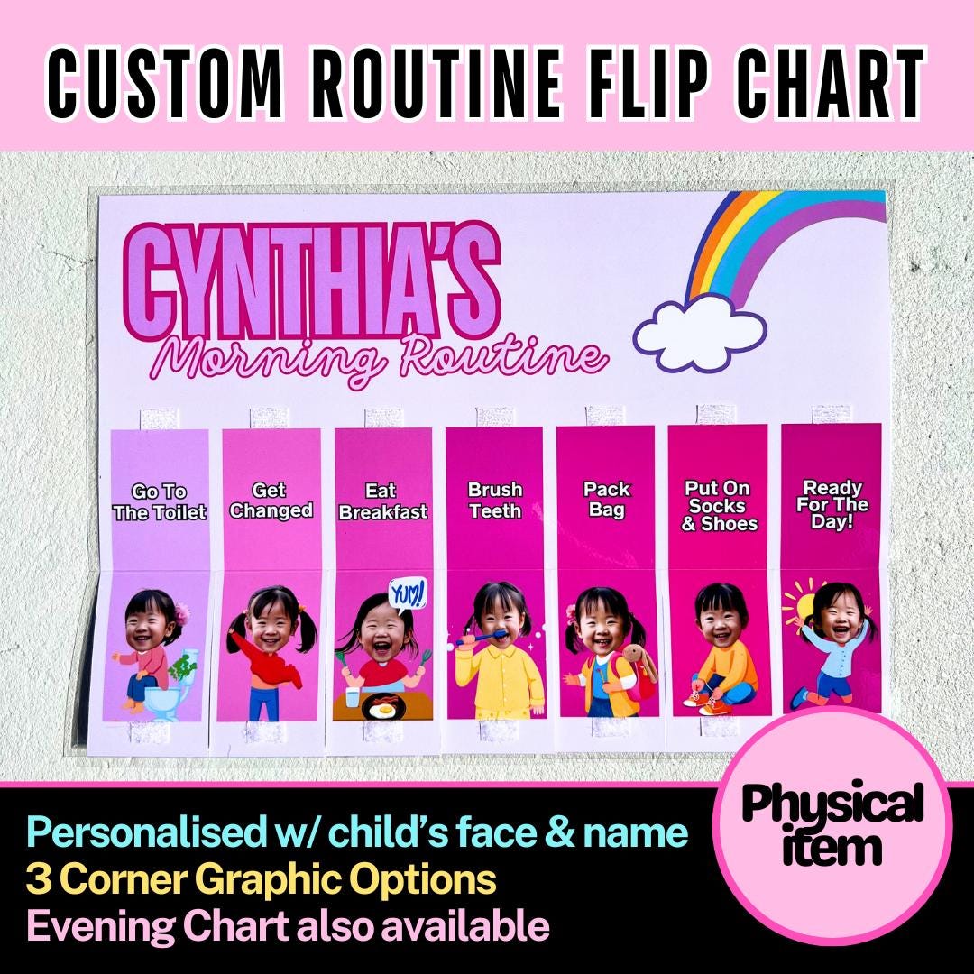 Personalised Morning Routine Flip Chart for Kids — Pink - Etsy