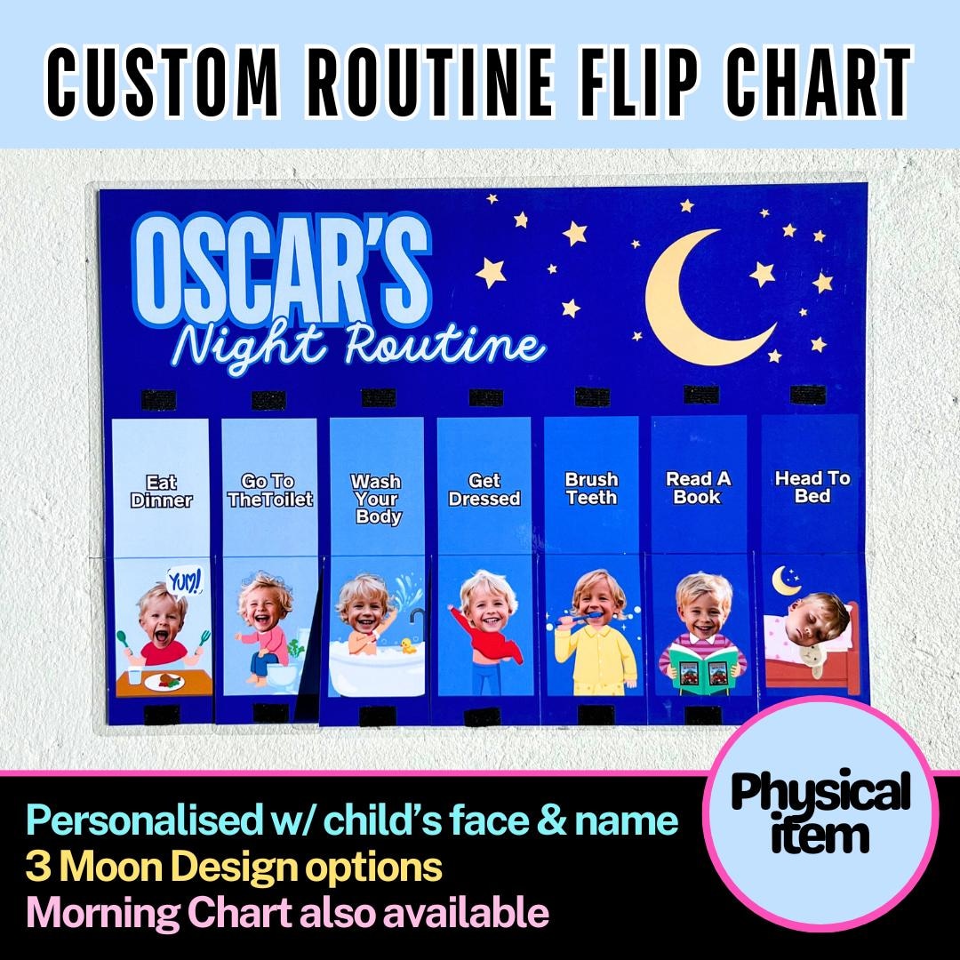 Personalised Bedtime Routine Flip Chart for Kids — Blue - Etsy