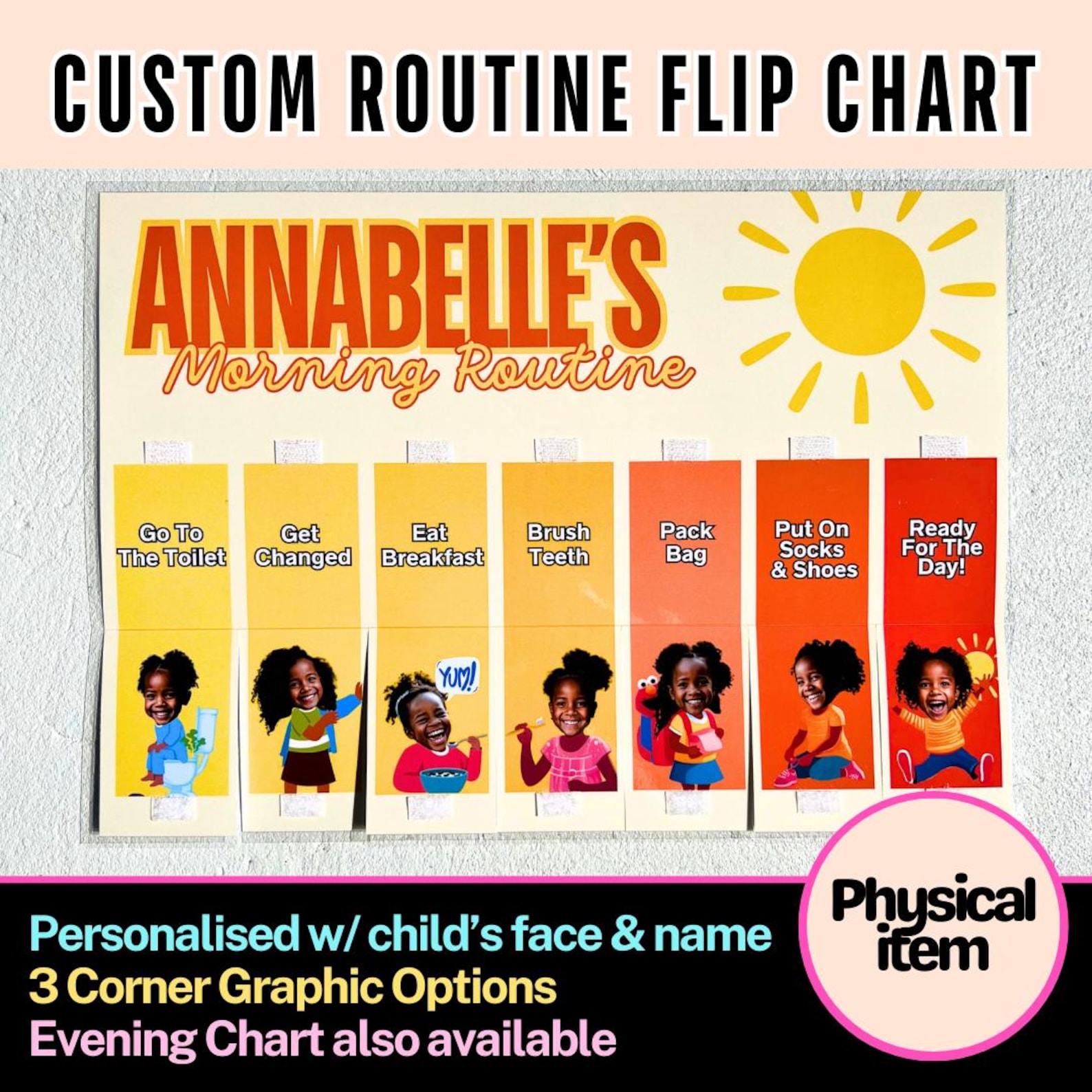 Personalised Morning Routine Flip Chart for Kids — Yellow - Etsy