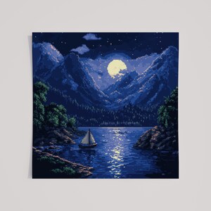 8 Bit Pixel Art Small Boat Sailing on A Moonlit I Matte Paper Poster - Etsy