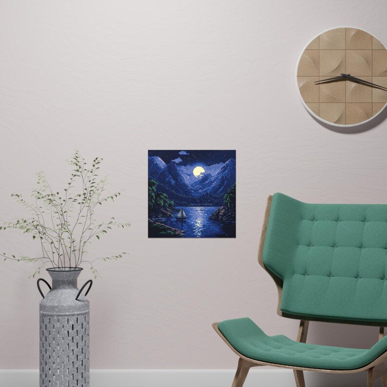 8 Bit Pixel Art Small Boat Sailing on A Moonlit I Matte Paper Poster - Etsy