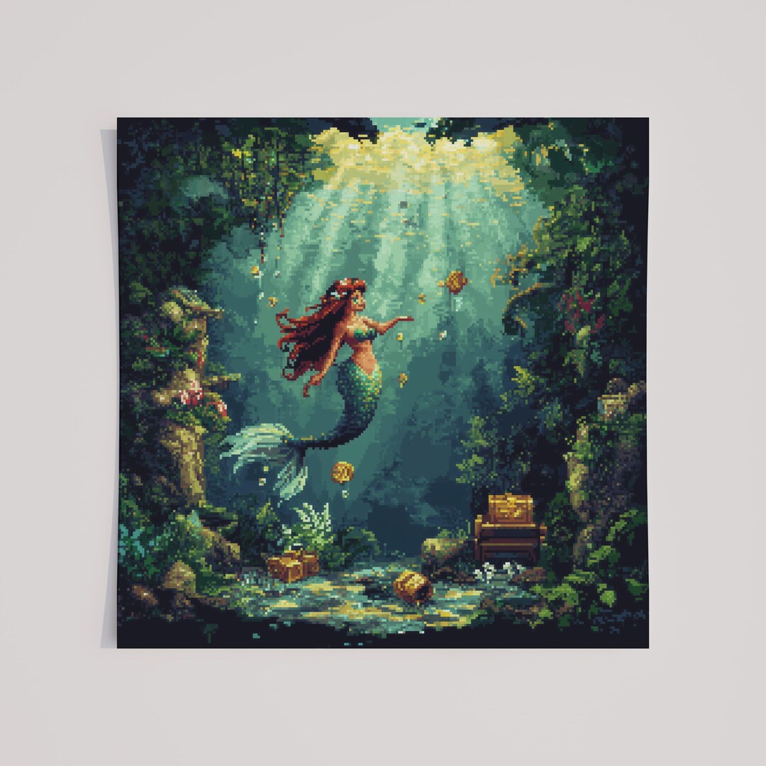 8 Bit Pixel Art Underwater Scene With A Mermaid I Matte Paper Poster - Etsy