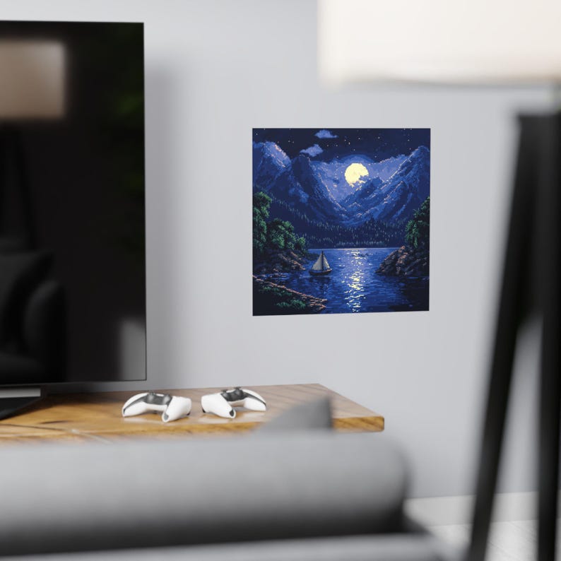 8 Bit Pixel Art Small Boat Sailing on A Moonlit I Matte Paper Poster - Etsy