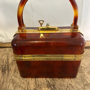 1970s Sleek French Tortoise Shell Lucite Box Purse Marked MADE in ...