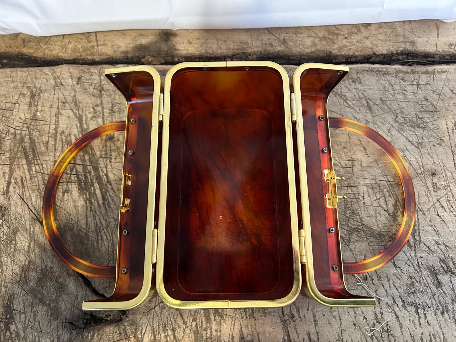 1970s Sleek French Tortoise Shell Lucite Box Purse Marked MADE in ...