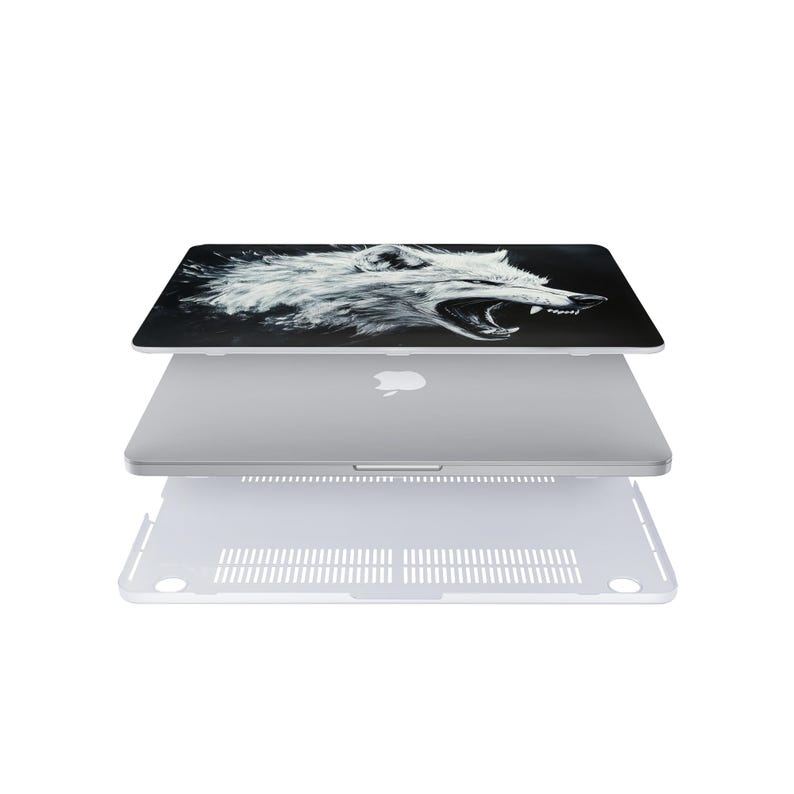 White Wolf MacBook Case: Hand-drawn Design, Durable Plastic Cover - Etsy