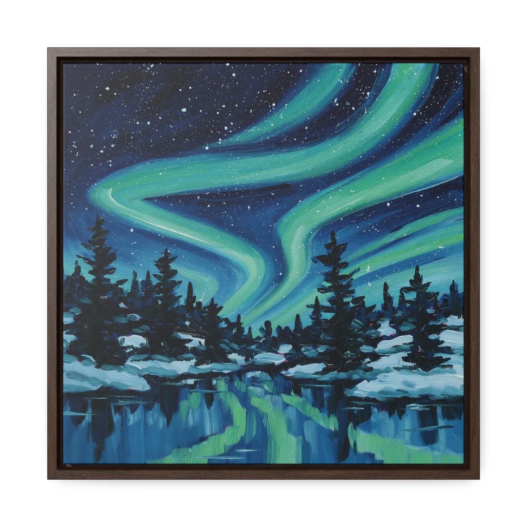 Northern Lights Art Print, Aurora Borealis Forest Painting Print Winter ...