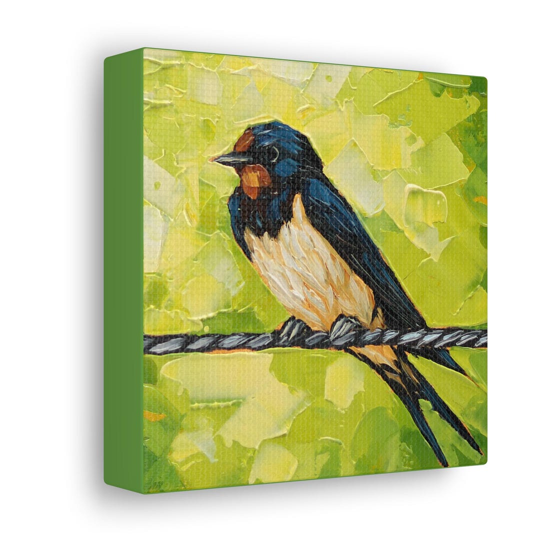 Swallow Bird Print - Bird Oil Painting Print Square Framed Canvas ...