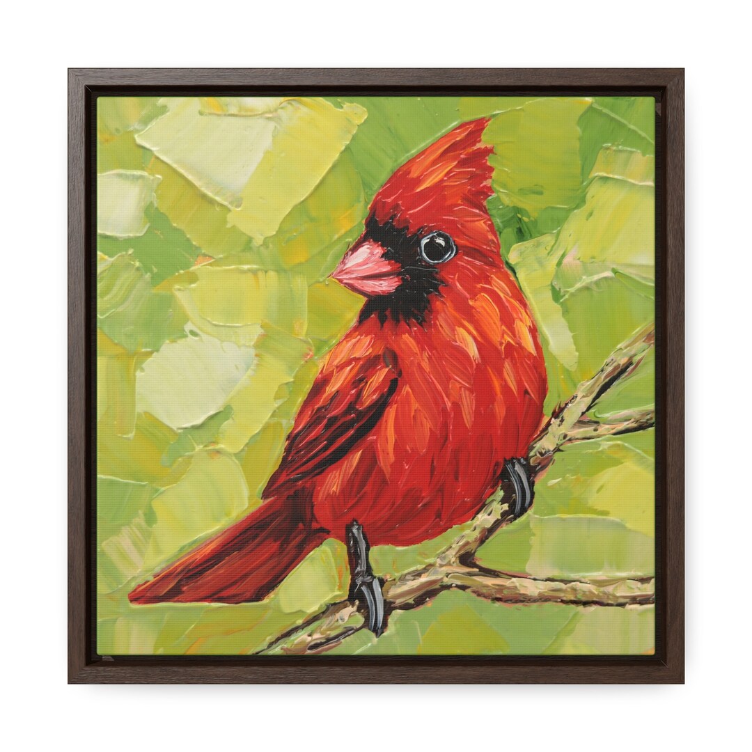 Red Cardinal Bird Art Print Birdie Wall Art Square Bird Oil Painting ...