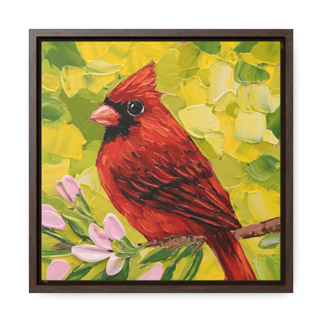 Red Cardinal Bird Print Gallery Canvas Wraps - Square Bird Art Print ...