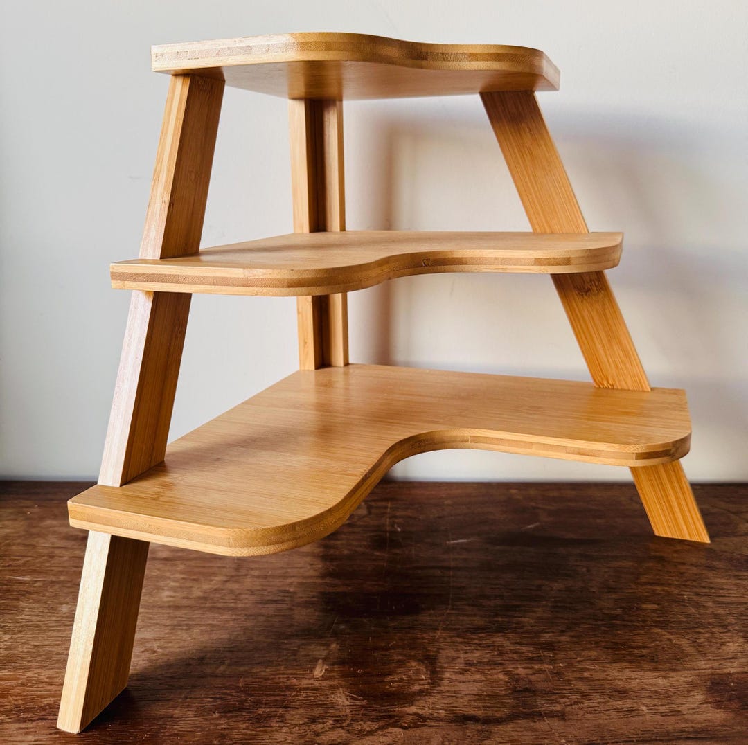3 Tiered Bamboo L Shaped Corner Shelf - Etsy