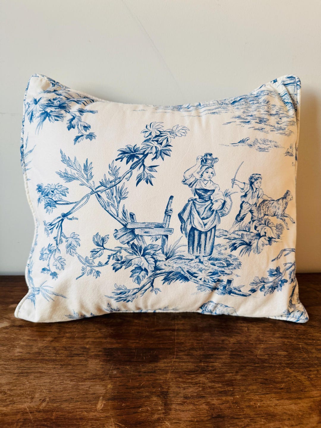 16" Handmade Blue Toile Pillow Cover With Insert - Etsy