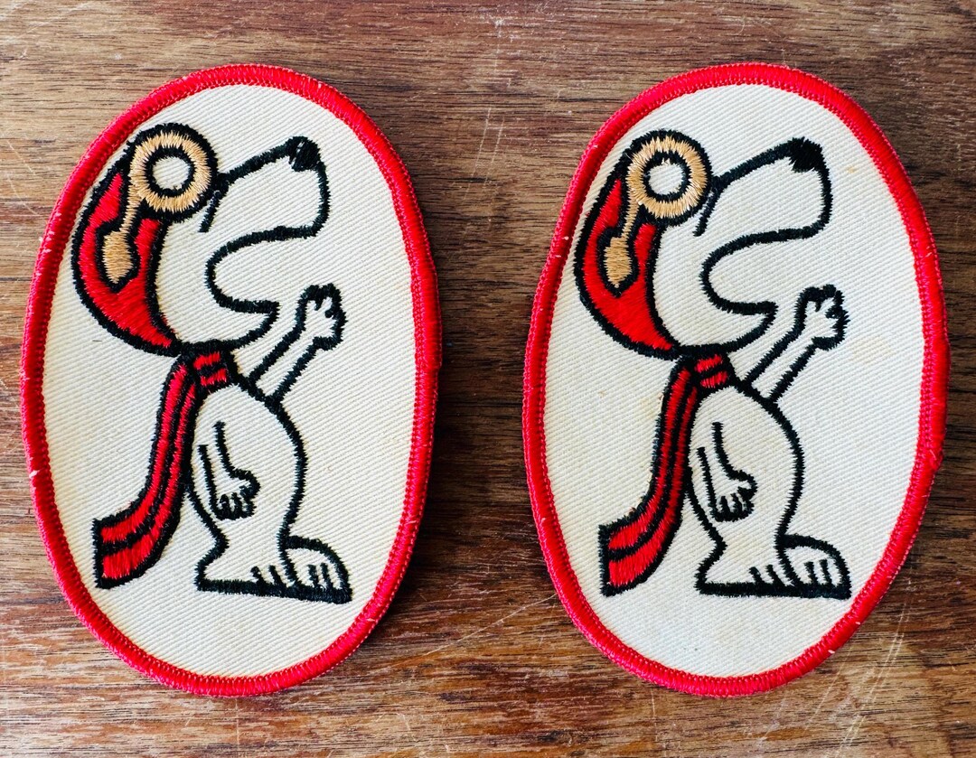 Oval Shaped Embroidered Snoopy Aviator Patches With Red Outline - Etsy