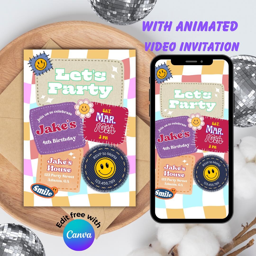 Smiley Face Birthday Invitation Any Age, Teenager Tween Birthday Retro ...