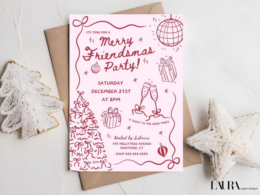 Hand Drawn Friendsmas Party Invitation, Whimsical Holiday Invitation ...