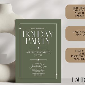 Green Holiday Party Invitation, Modern Christmas Party Invitation ...