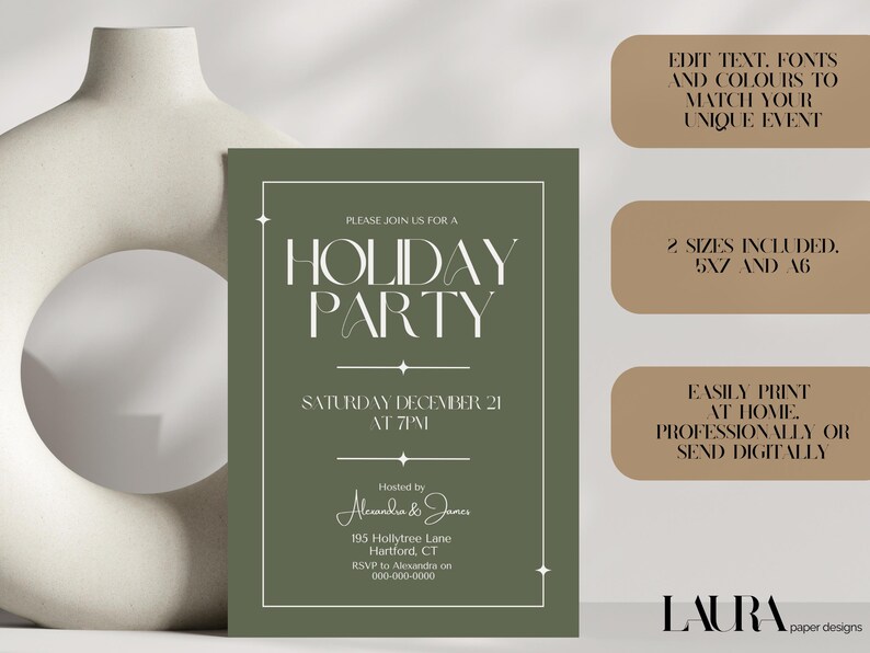 Green Holiday Party Invitation, Modern Christmas Party Invitation ...