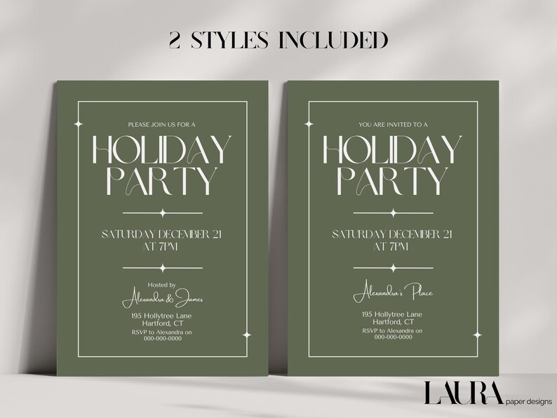 Green Holiday Party Invitation, Modern Christmas Party Invitation ...