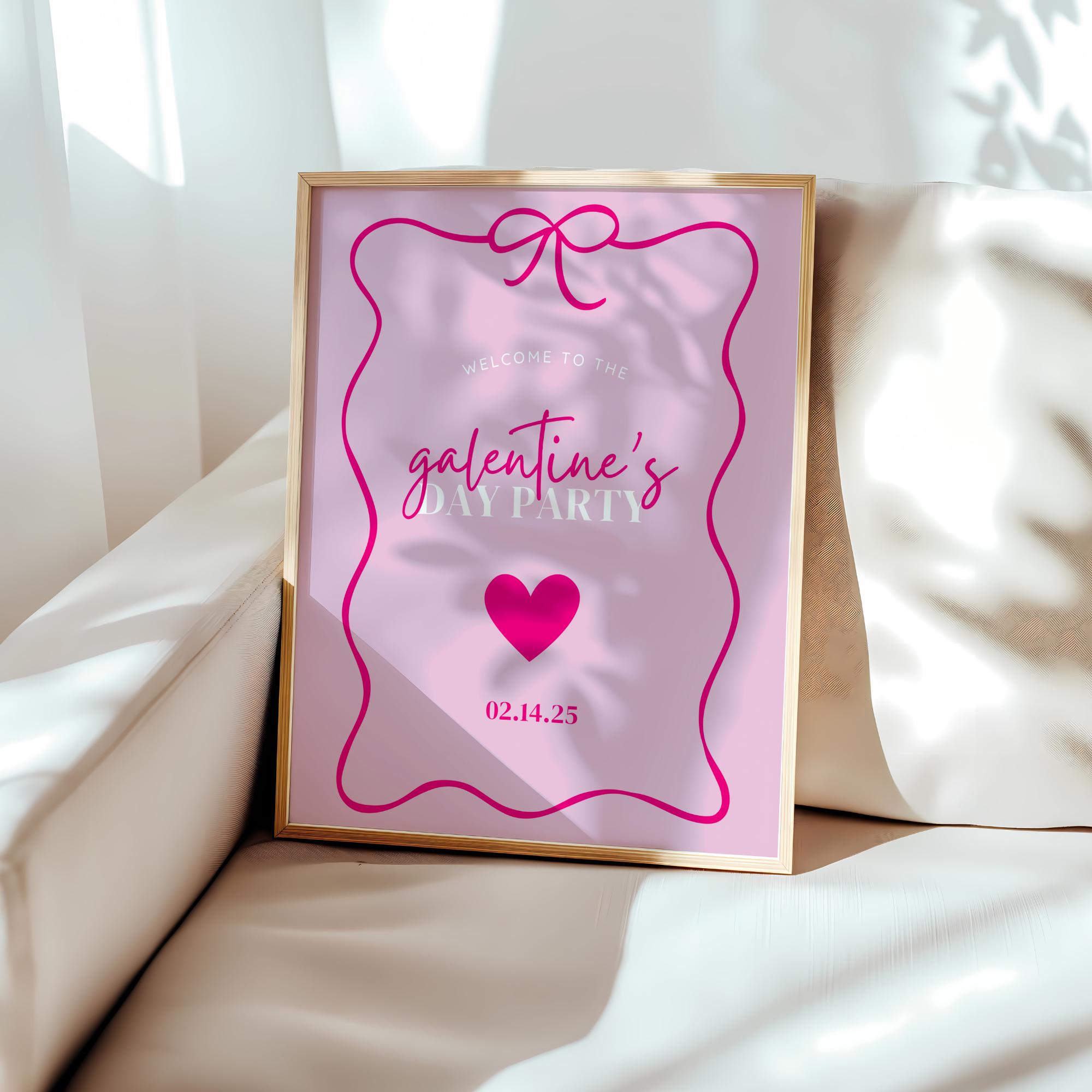 Pink Bow Border Galentine's Party Sign, Editable Galentine's Welcome ...