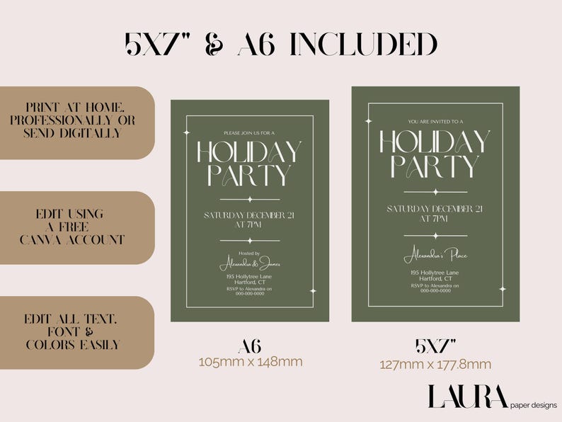 Green Holiday Party Invitation, Modern Christmas Party Invitation ...