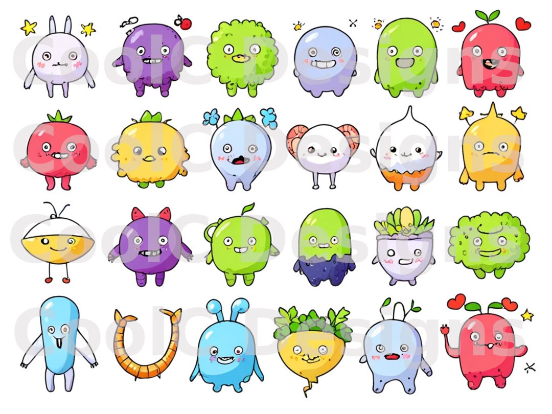 24 Cute Hand-drawn Monster Doodles Variety of Expressions Simple Line ...
