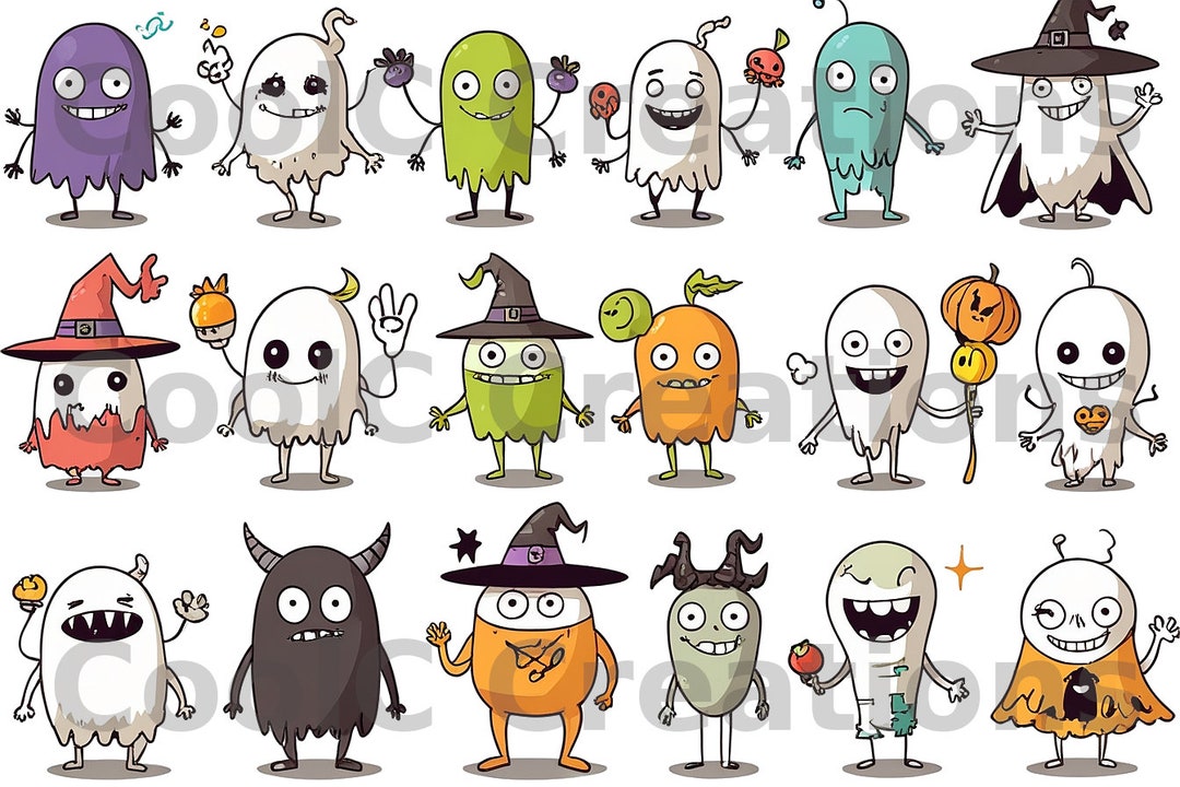 18 Cute Hand-drawn halloween Monster Doodles Variety of Expressions ...
