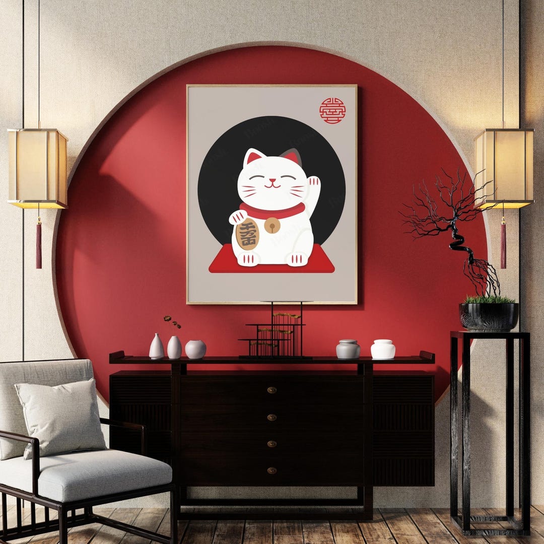 LUCKY CAT Art: Lucky Cat Wall Art, Lucky Cat Poster, Minimalistic Print ...