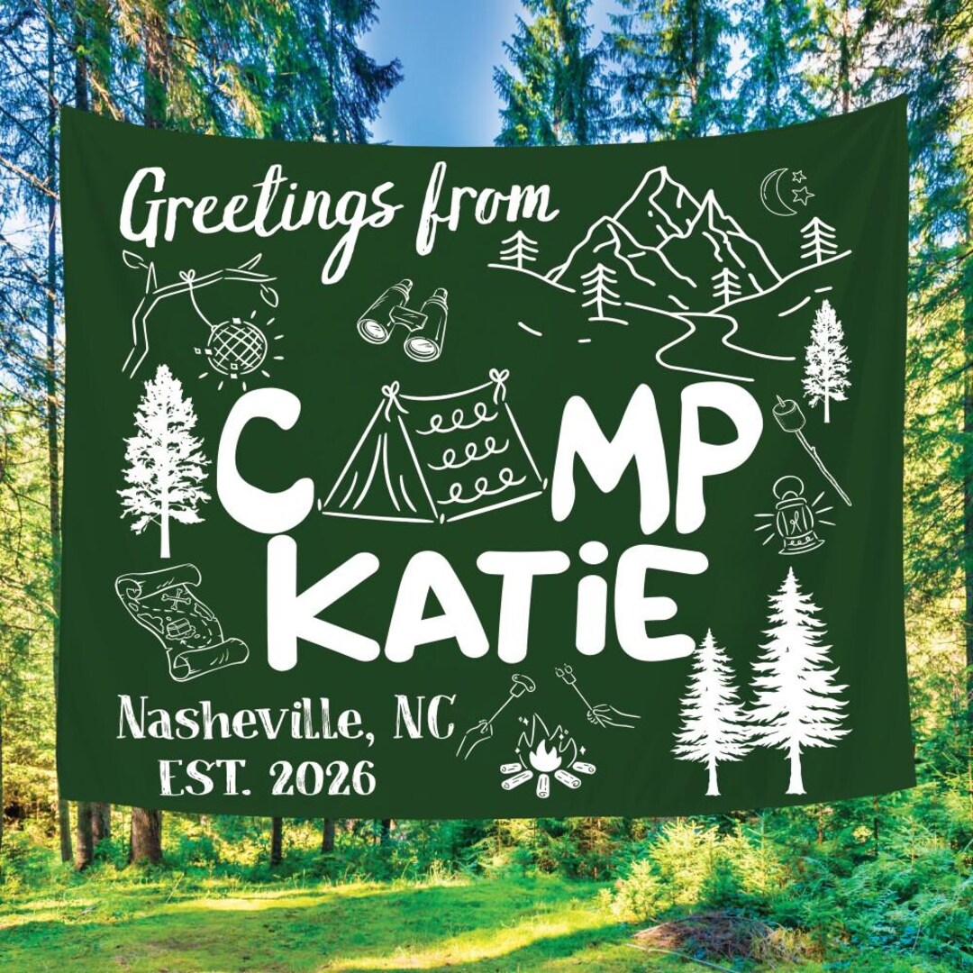 Camp Bach Tapestry, Camp Bachelorette Banner, Glamping Bachelorette ...
