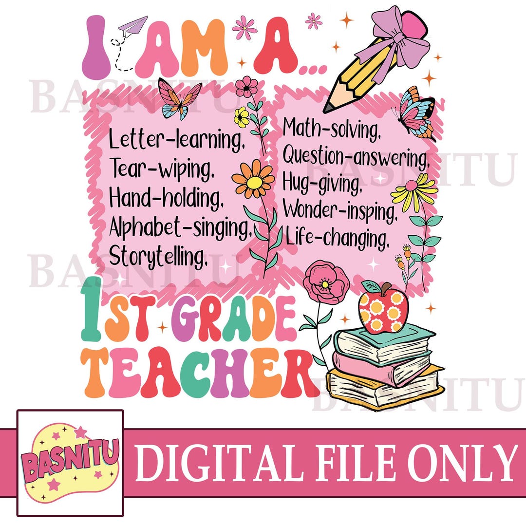 First Grade Teacher Digital Png File for Shirt, Elementary Teacher Png ...