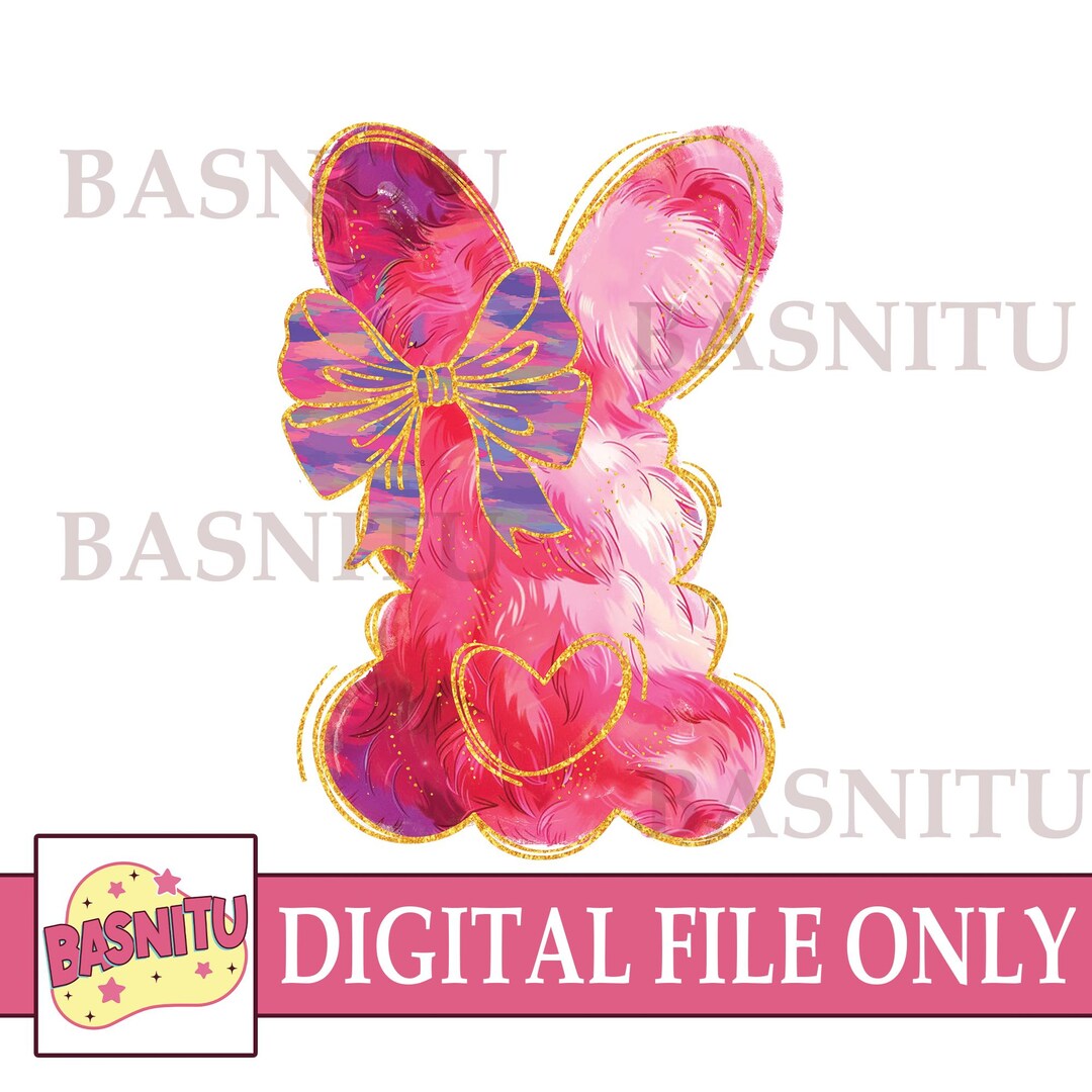 Pink Bunny Easter Digital Png File for Shirt, Bunny Coquette Bow, Happy ...